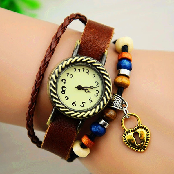 Vintage Style Leather Belt Watch With Heart Pendant A003 on Luulla