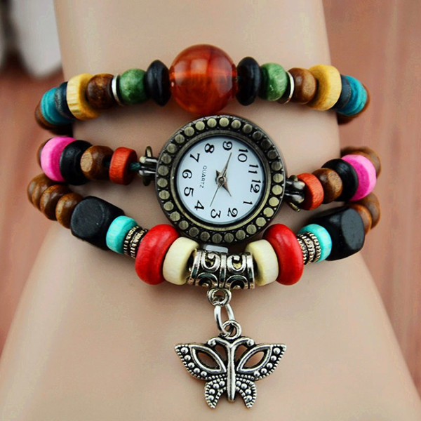 Beaded Wrap Watch With Butterfly Pendant A026 on Luulla